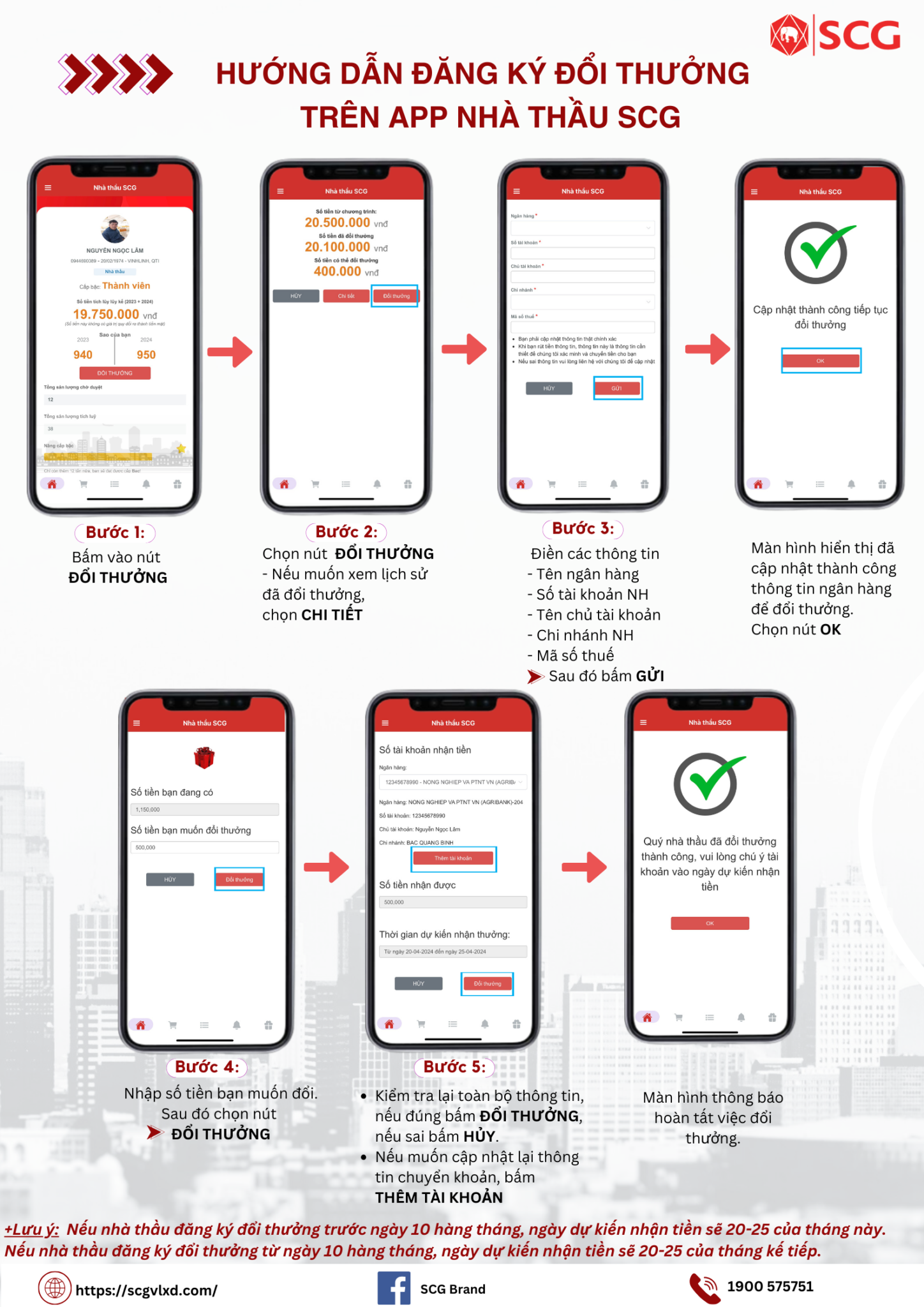 HƯỚNG DẪN ĐĂNG KÝ ĐỔI THƯỞNG TRÊN APP NHÀ THẦU SCG